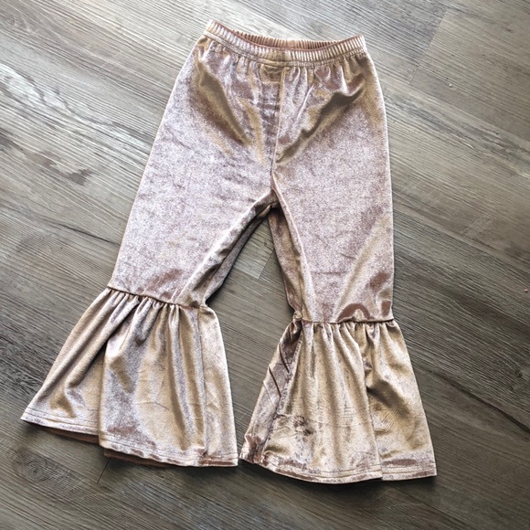 Bottoms | Girls Velvet Gold Bell Bottoms | Poshmark